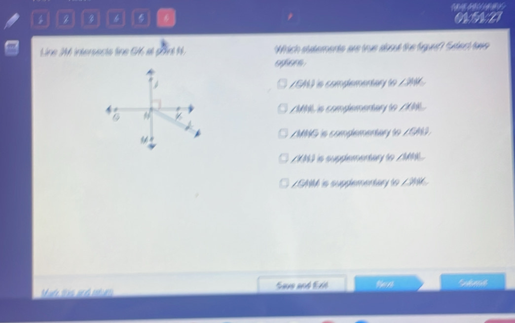 Solved: 4 2 B 6 I 01z Line 2 intersects tine CK at par N. Which ...