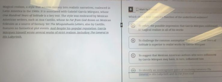 Solved: Magical realism, a style thas weaves fantasy into realistic ...