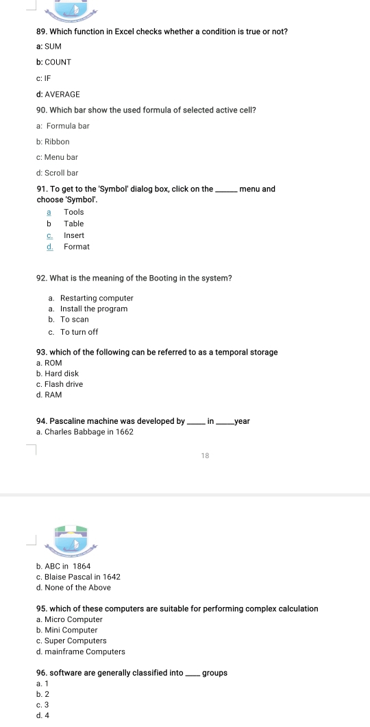 Solved: Which function in Excel checks whether a condition is true or ...