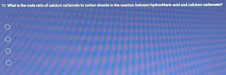 Solved: What is the mole ratio of calcium carbonate to carbon dioxide ...