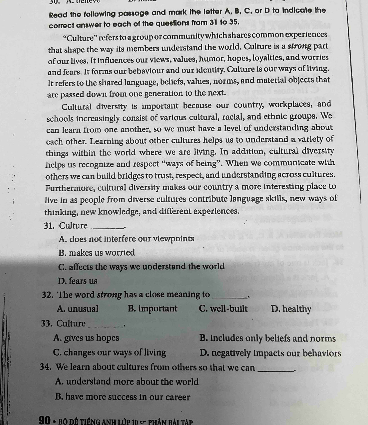Giải quyết:beneve Read the following passage and mark the letter A, B ...