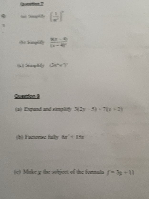Solved: sap( 1/a^2 )^^^, (h)) Sinplfy frac 8(x-4)(x-4)^2 (c) Simpility (3x^4w^2)^2 Question 8 (a ...