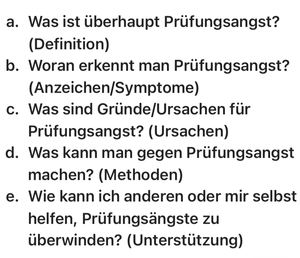 Gelöst:Was ist überhaupt Prüfungsangst? (Definition) b. Woran erkennt ...