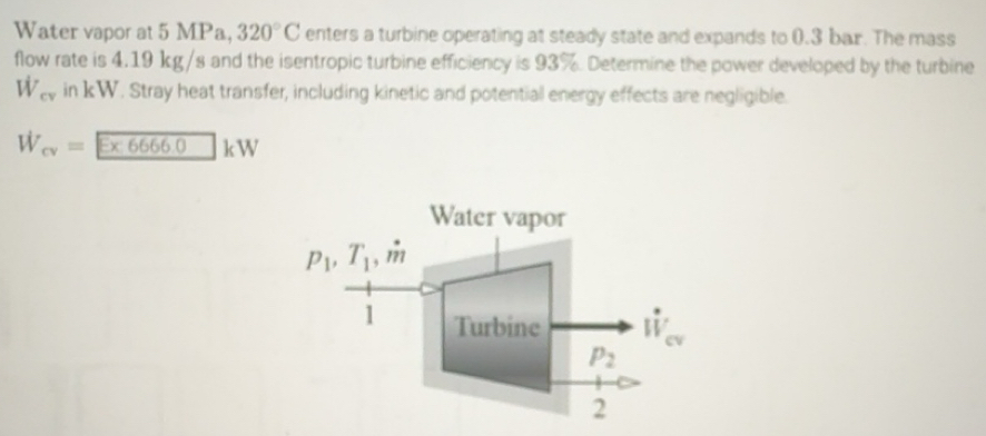 Solved: Water vapor at 5 MPa, 320°C enters a turbine operating at ...