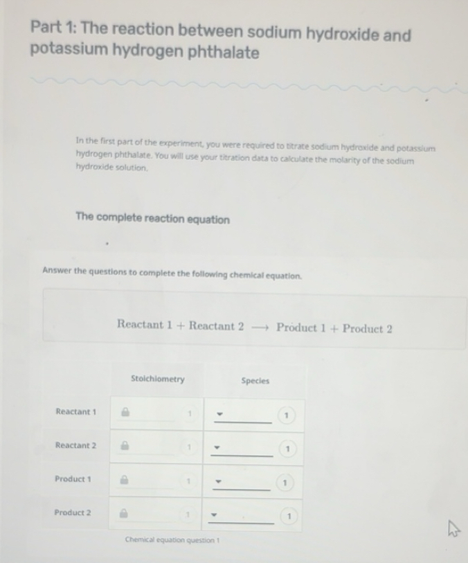 Solved: The reaction between sodium hydroxide and potassium hydrogen ...