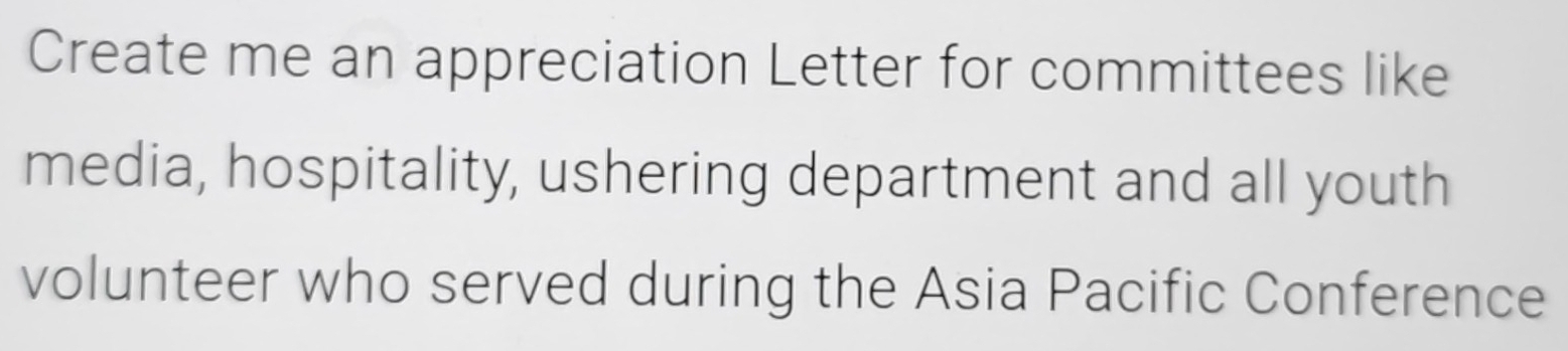 Solved: Create me an appreciation Letter for committees like media ...