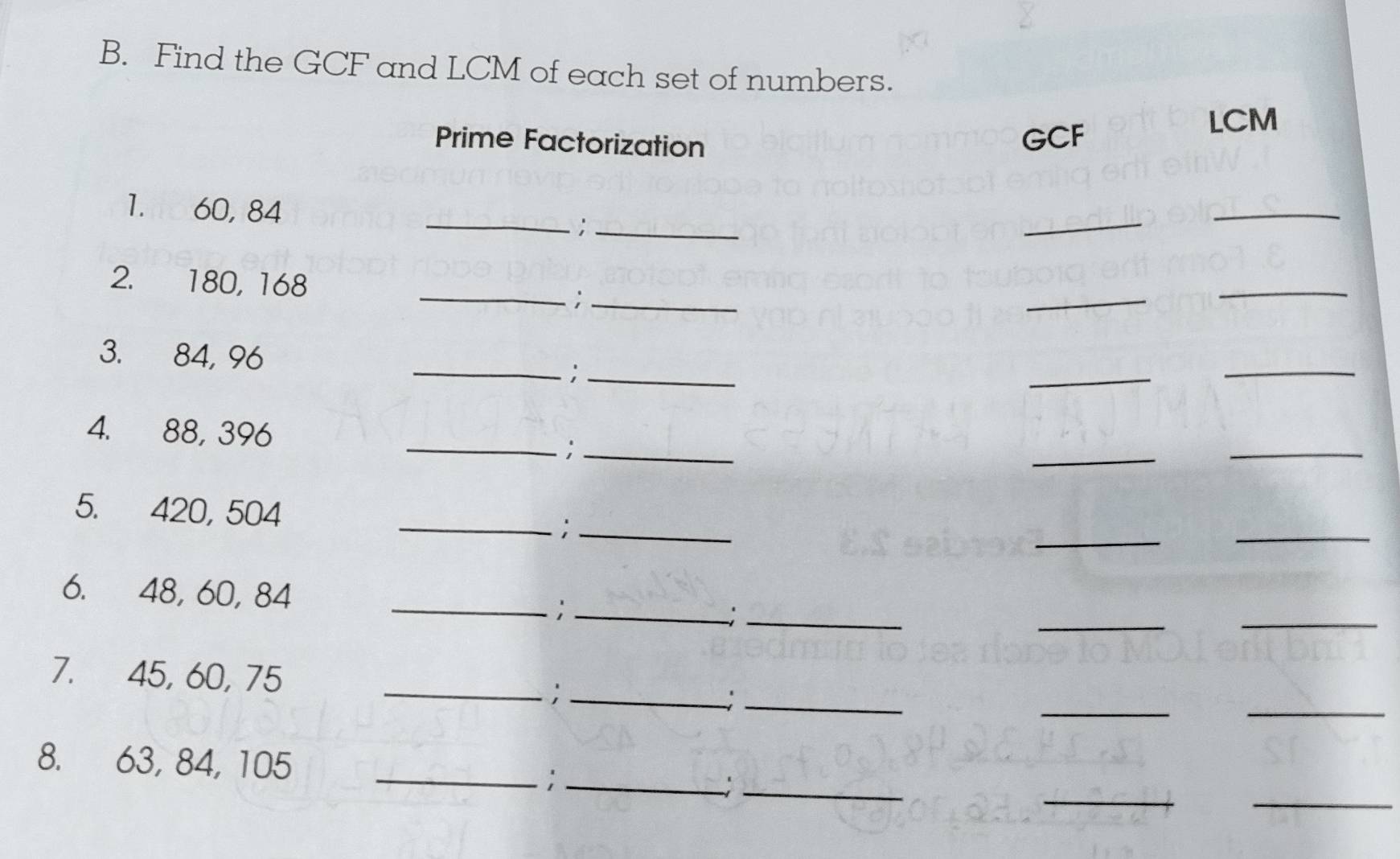 Solved: Find the GCF and LCM of each set of numbers. Prime ...