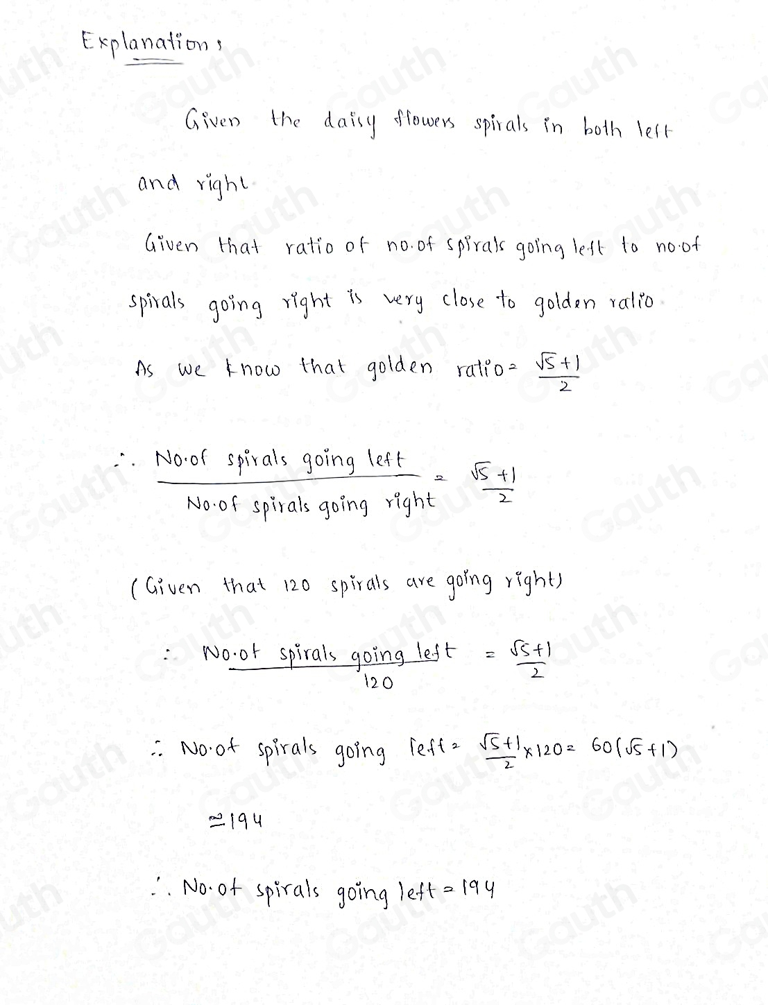 Solved: A daisy flower head spirals in both directions, right and left ...