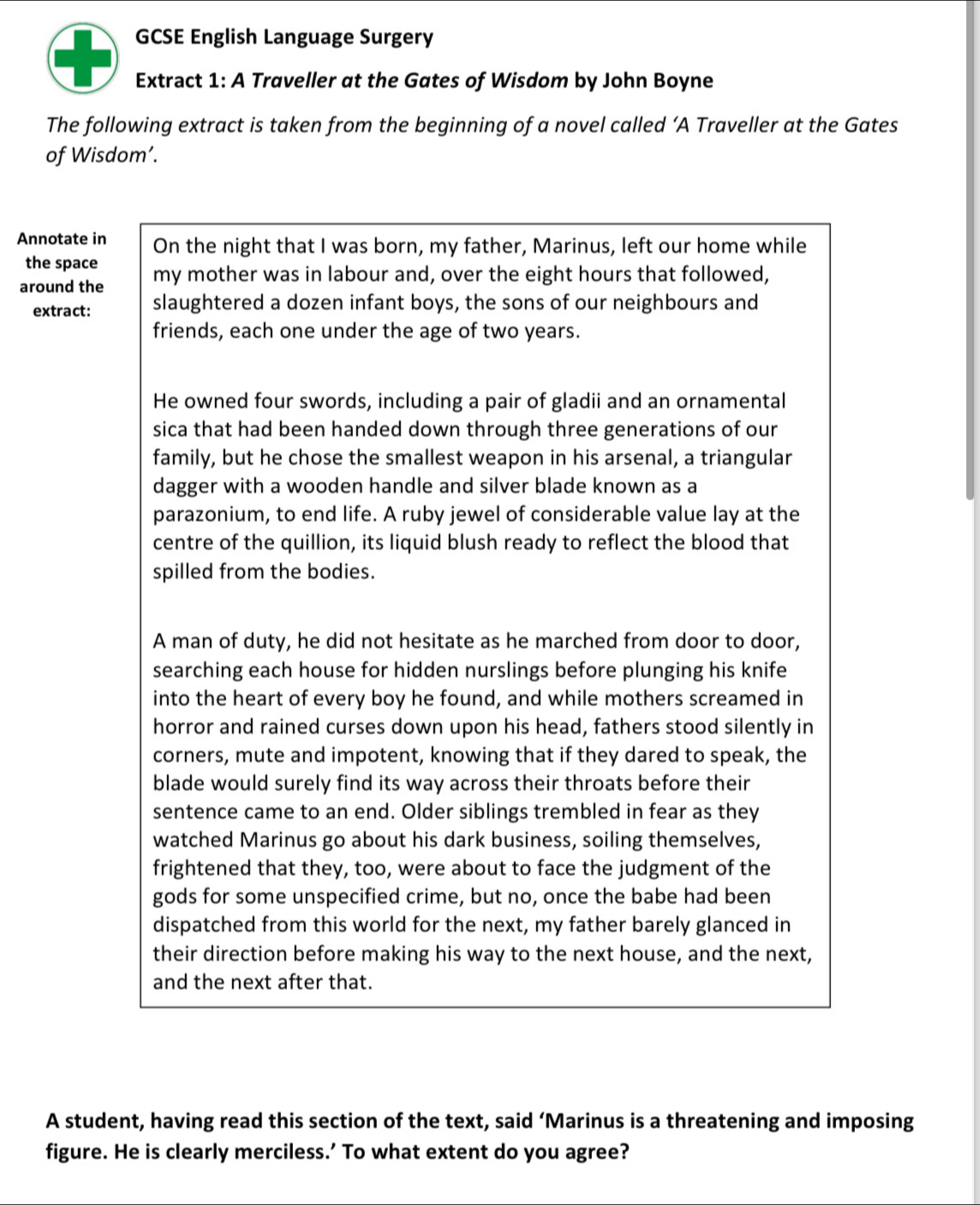 Solved: GCSE English Language Surgery Extract 1: A Traveller at the ...