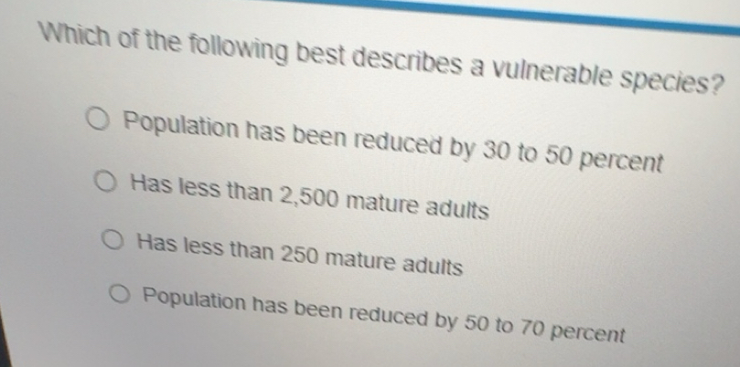 Solved: Which of the following best describes a vulnerable species ...