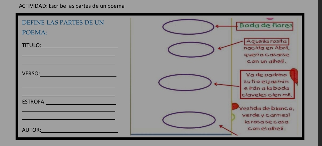 Solved: ACTIVIDAD: Escribe las partes de un poema DEFINE LAS PARTES DE ...