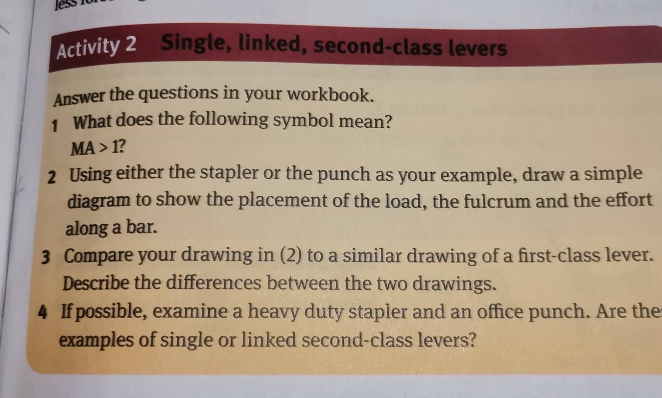 Solved: less Activity 2 Single, linked, second-class levers Answer the ...