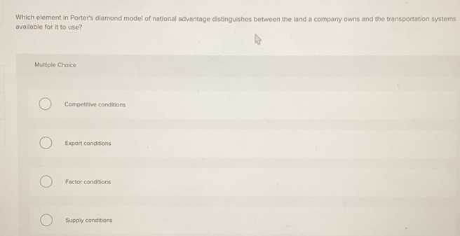 Solved: Which element in Porter's diamond model of national advantage ...