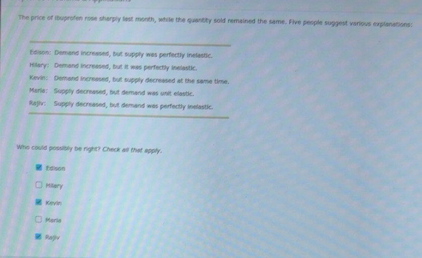 Solved: The price of ibuprofen rose sharply last month, while the ...