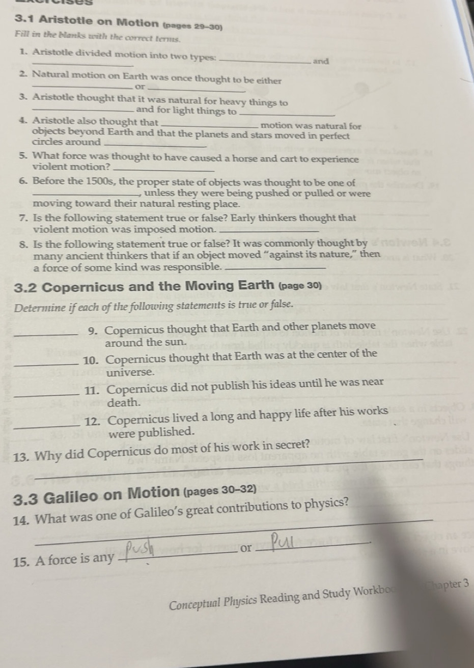 Solved: 3.1 Aristotle on Motion (pages 29-30) Fill in the blanks with ...