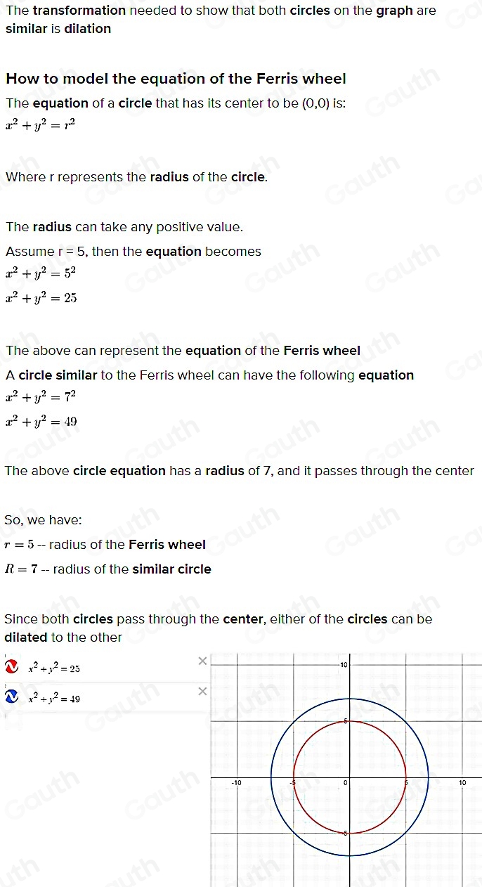 Solved: Imagine the center of the ferris wheel is located at (0,0) on a ...