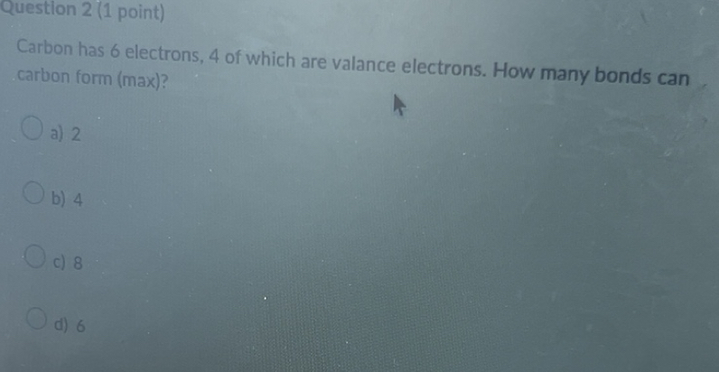 Solved: Carbon has 6 electrons, 4 of which are valance electrons. How ...