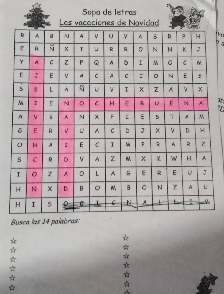 Résolu :Sopa de letras Las vacaciones de Navidad ivo a ate TD Busca las ...