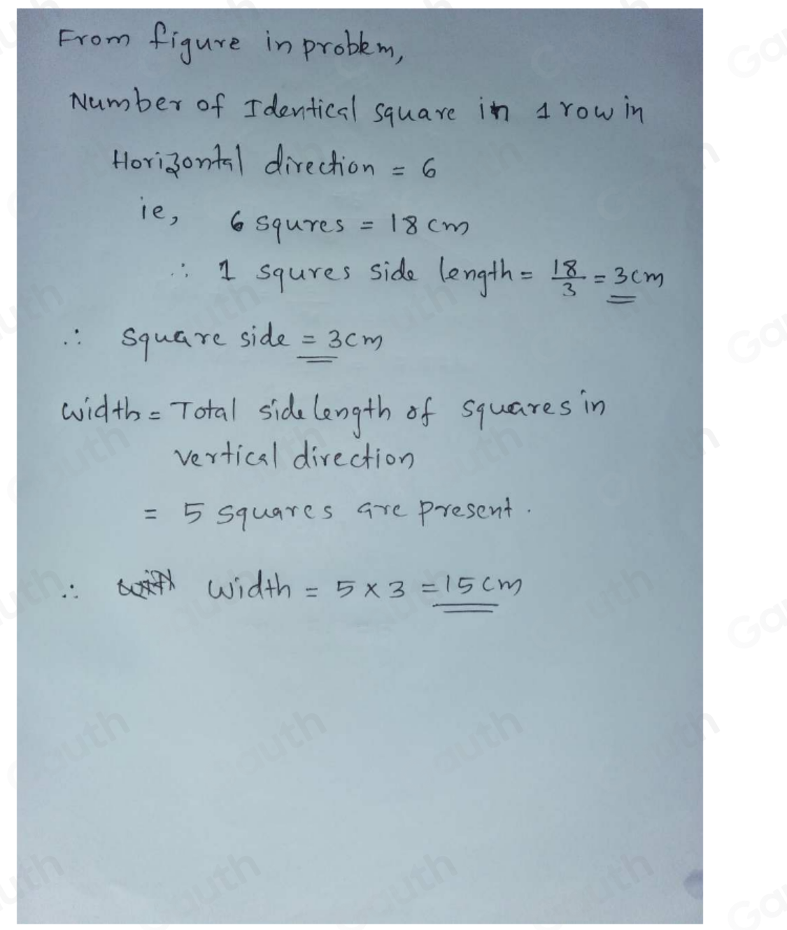 Solved: The diagram shows nine identical squares inside a rectangle. The length of the rectangle ...