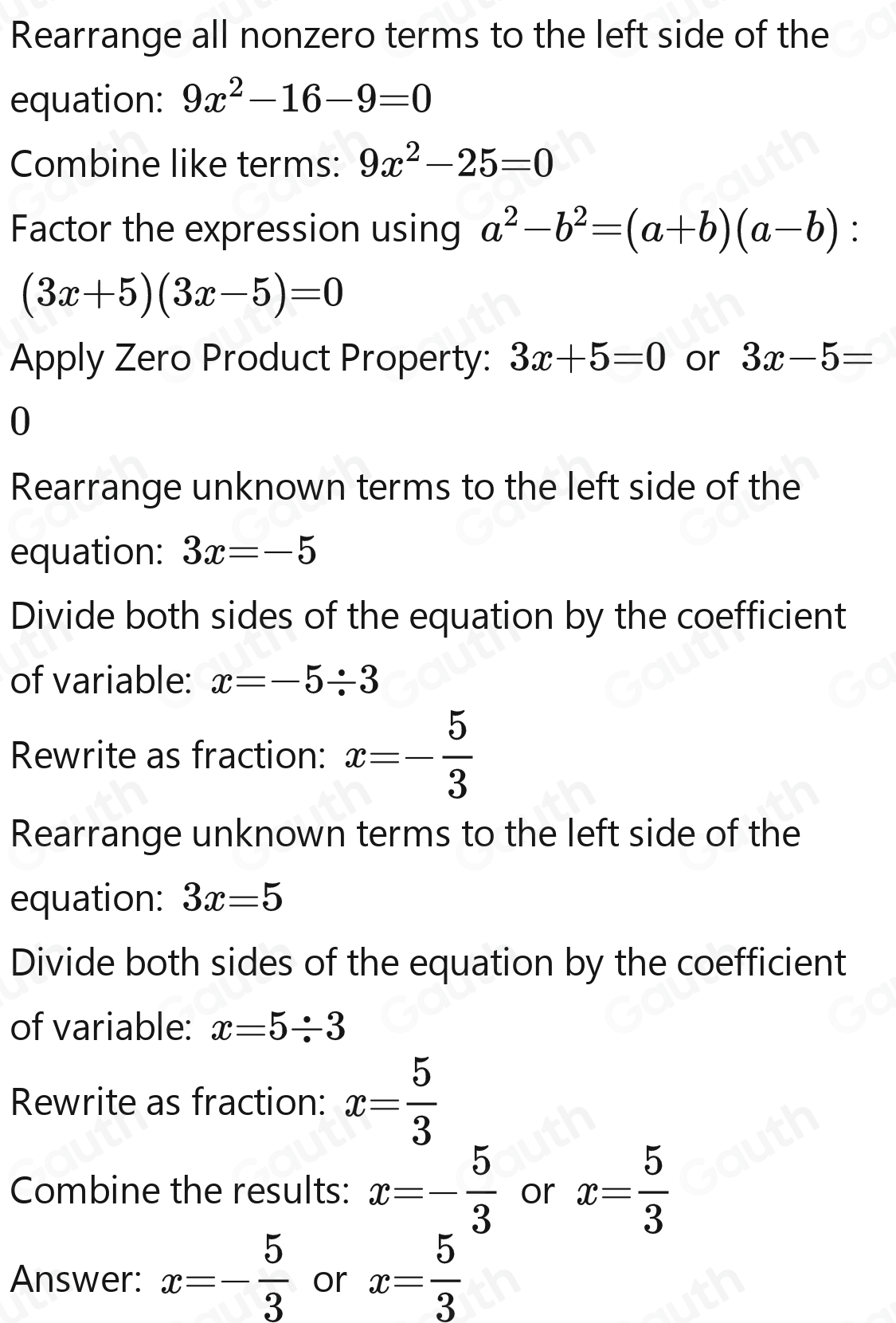 Solved: 9x^2-16=9 [Math]