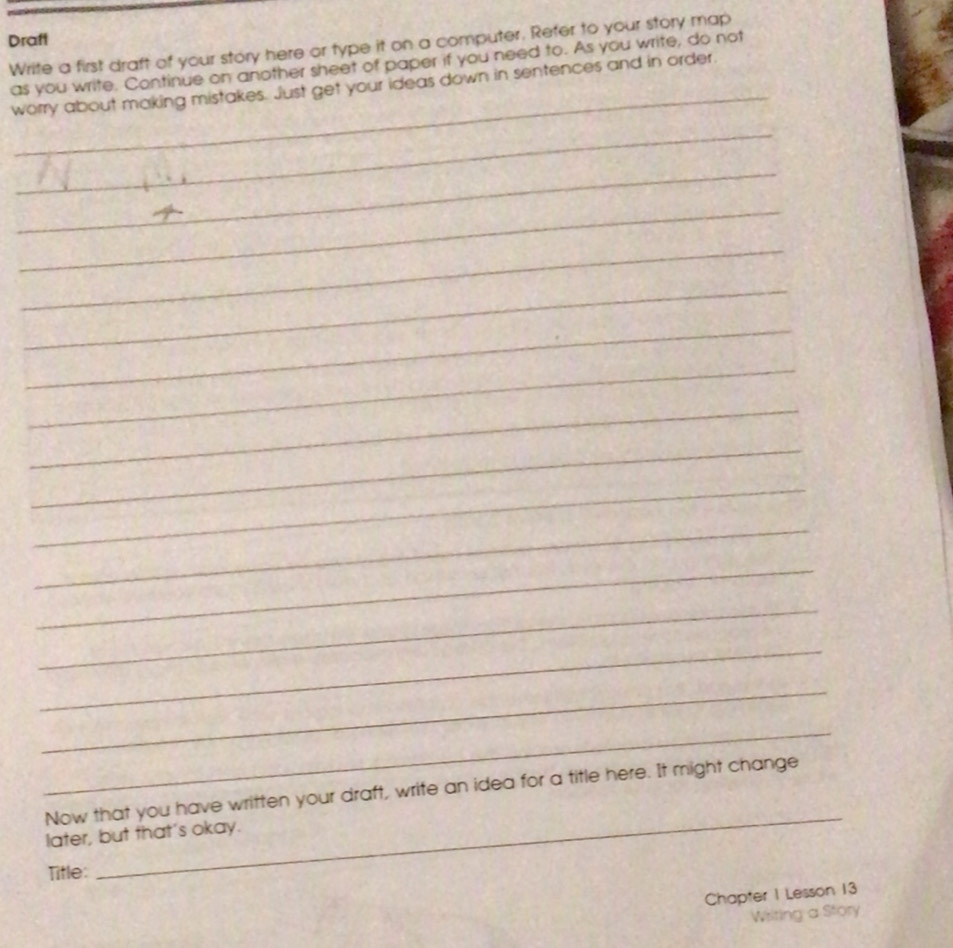 Solved: Draff Write a first draft of your story here or type it on a ...