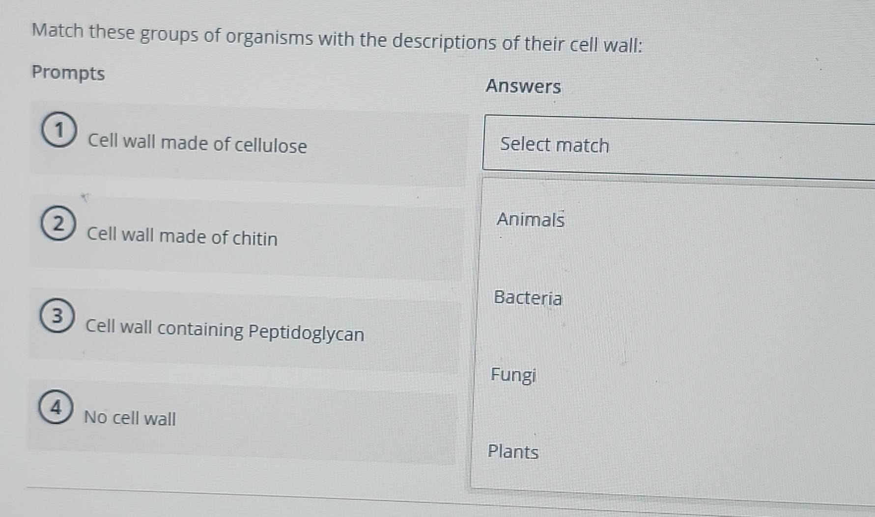 Solved: Match these groups of organisms with the descriptions of their ...