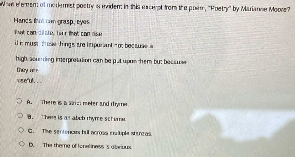 Solved: What element of modernist poetry is evident in this excerpt ...