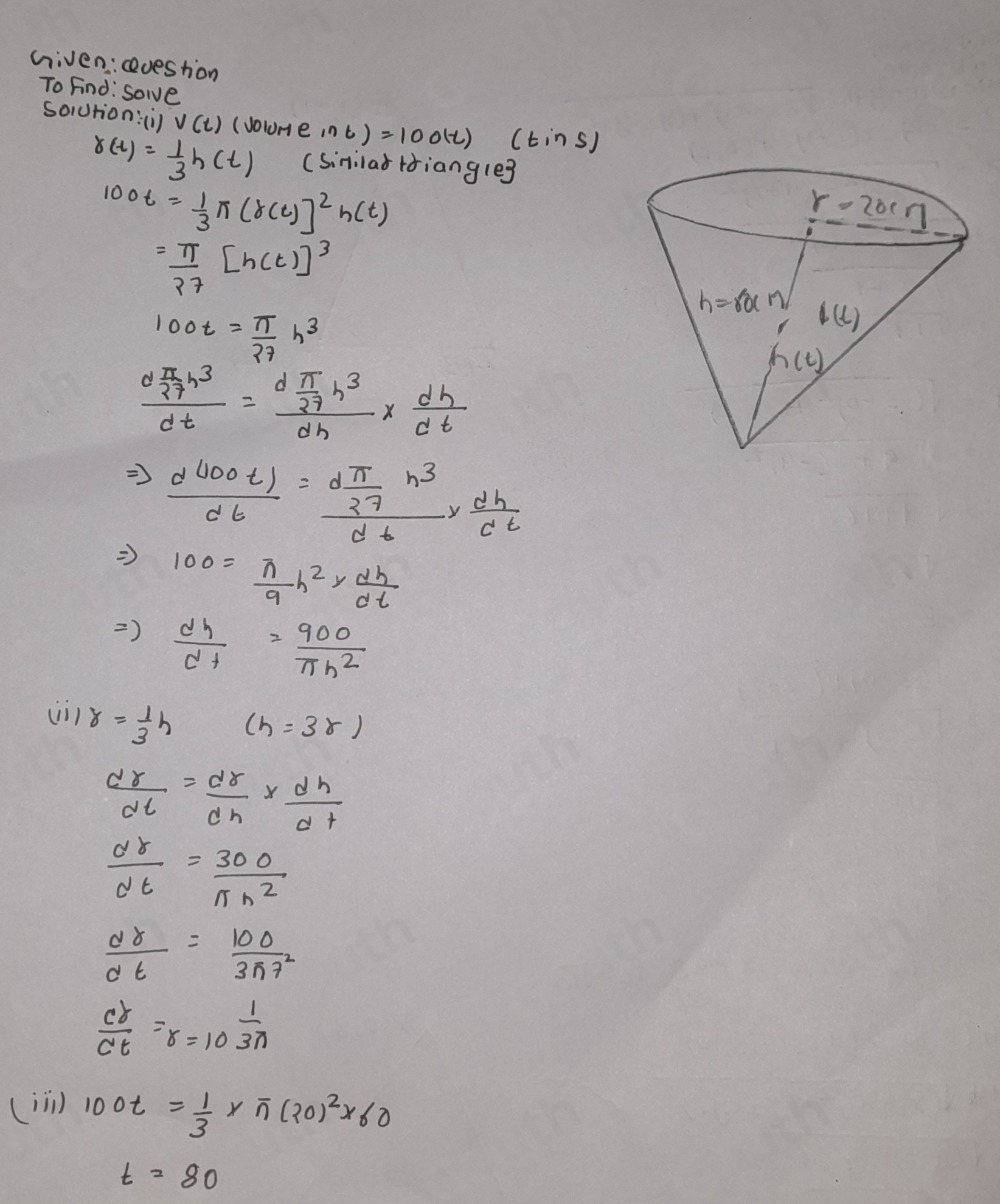 Selesai:Water is pumped at a constant rate of 100cm^3s^(-1) into an ...