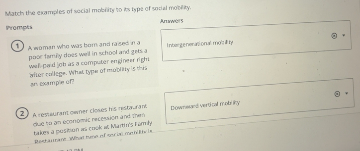 Solved: Match the examples of social mobility to its type of social ...