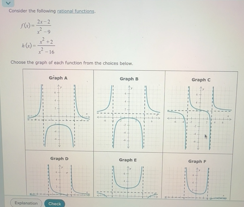 Solved: Consider the following rational functions. f(x)= (2x-2)/x^2-9 h ...