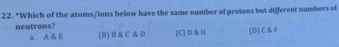 Solved: Which of the atoms/ions below have the same number of protons ...