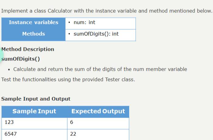 Solved: Implement a class Calculator with the instance variable and method mentioned below ...