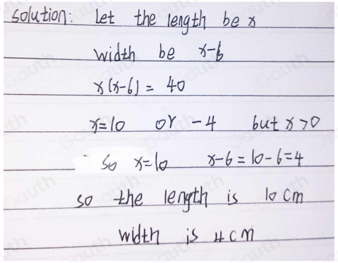 Solved: The width of a rectangle is 6cm shorter than its length. Its ...