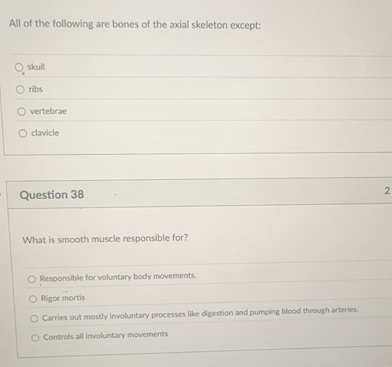 Solved: All of the following are bones of the axial skeleton except ...