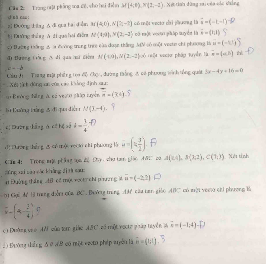 Giải quyết:Trong mặt phẳng toạ độ, cho hai điểm M(4;0),N(2;-2). Xét ...