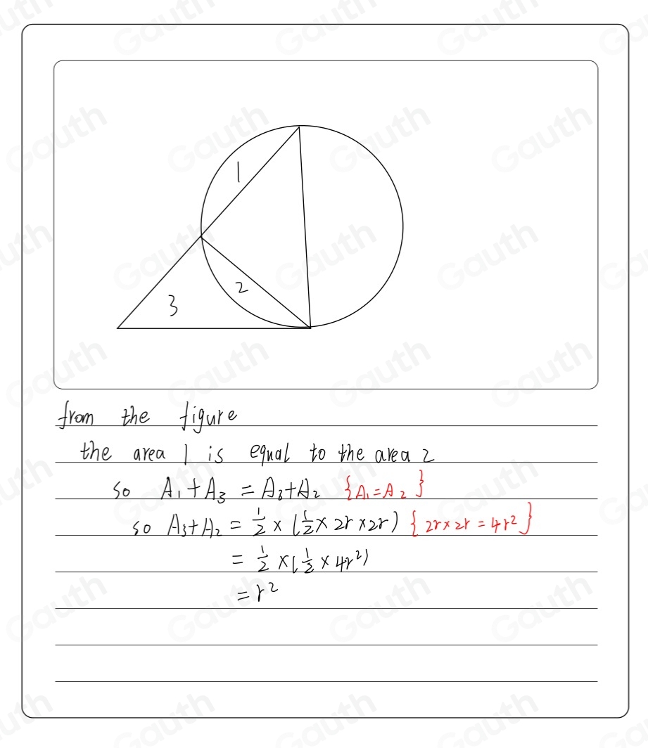 Solved: A circle of radius r and a right-angled isosceles triangle are drawn such that one of ...