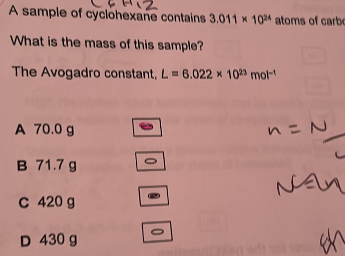 Solved: A sample of cyclohexane contains 3.011* 10^(24) atoms of carbo What is the mass of this ...