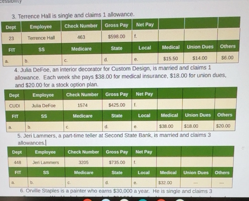 Solved: cessibility ngle and claims 1 allowance. 4. Julia DeFoe, an ...