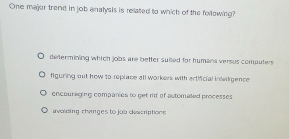Solved: One major trend in job analysis is related to which of the ...