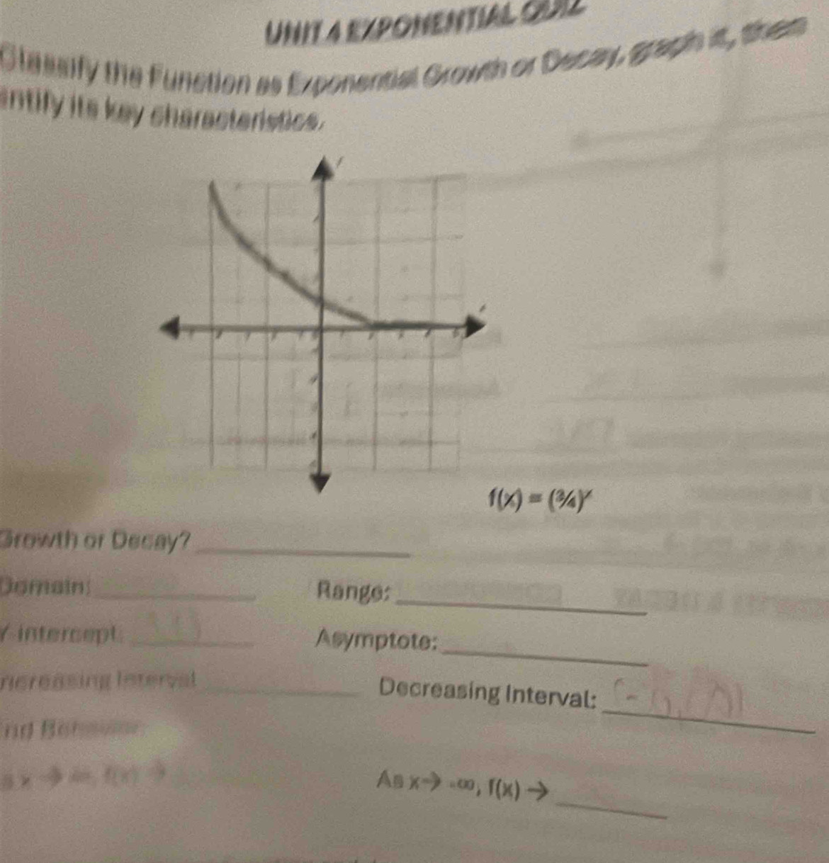 Solved: EXPONENTIAL QUIz Classify the Function as Exponential Growth or ...