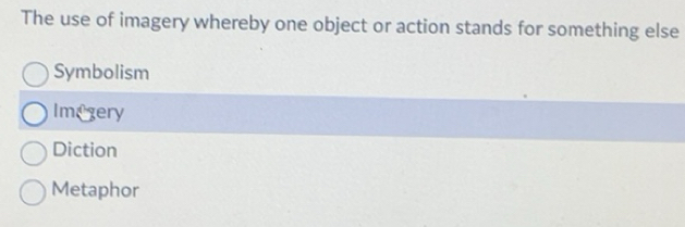 Solved: The use of imagery whereby one object or action stands for ...