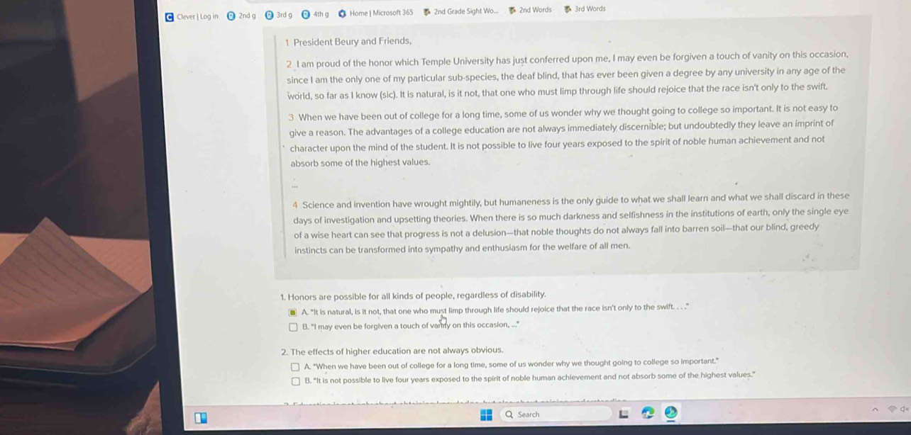 Solved: Clever | Log i 3rd g Home | Microsoft 365 2nd Grade Sight Wo ...