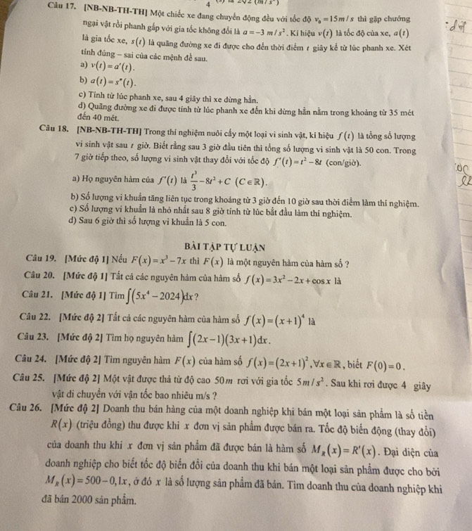 Giải quyết:4 -v∠ (m/s) Câu 17. [NB-NB-TH-TH] Một chiếc xe đang chuyển ...
