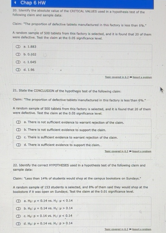 Solved: Chap 6 HW 20. Identify the absolute value of the CRITICAL ...