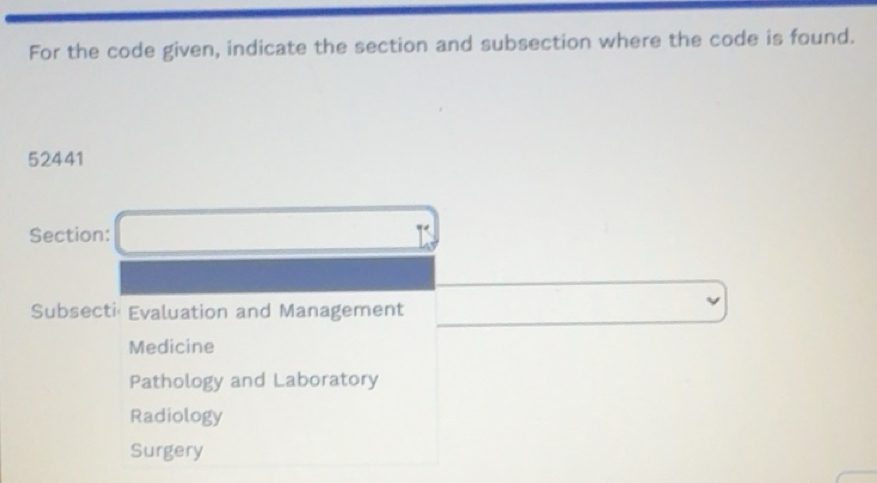 Solved: For the code given, indicate the section and subsection where ...