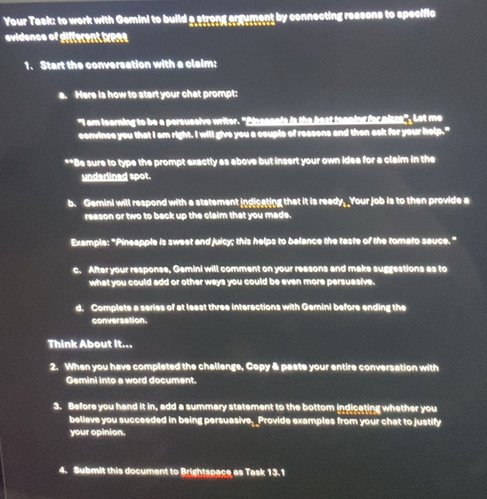 Solved: Your Task: to work with Gemini to build a strong argument by ...