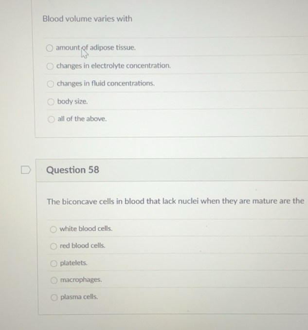 Solved: Blood volume varies with amount of adipose tissue. changes in ...