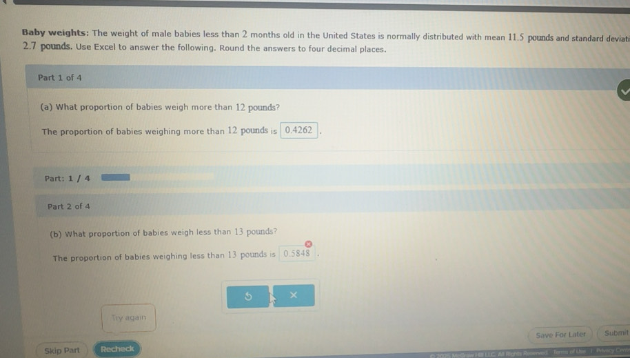 Solved: Baby weights: The weight of male babies less than 2 months old ...