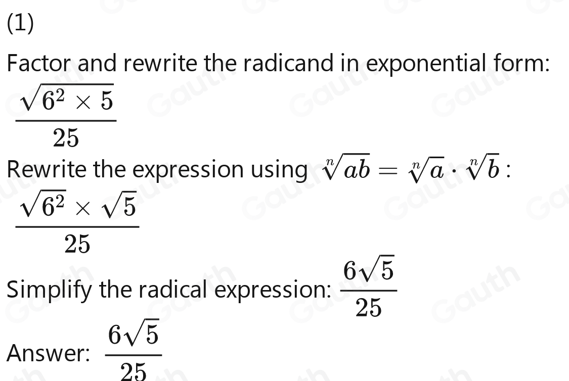 Solved: sqrt(180)/25 [Math]