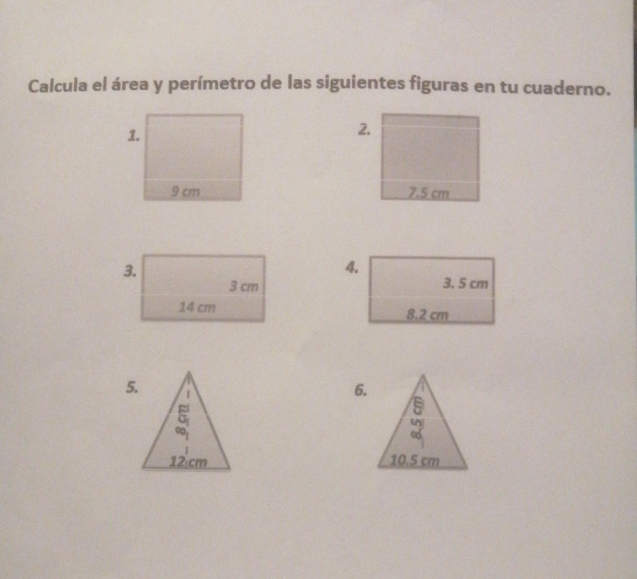 Resuelto:Calcula el área y perímetro de las siguientes figuras en tu ...